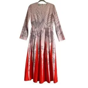 Dresses | Statement Art Print Pleated Maxi Dress Pink Red Graphic Long ...